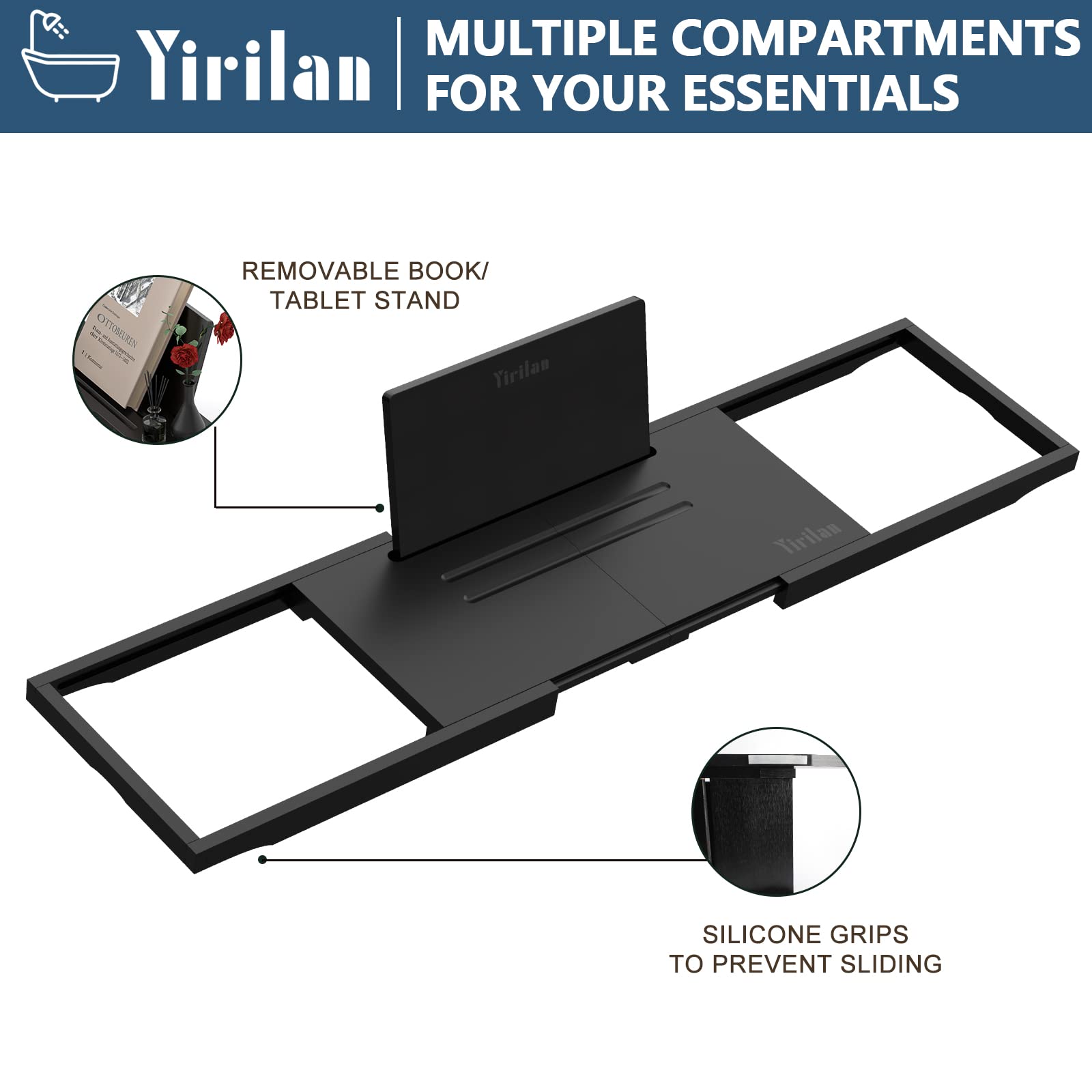 Snapklik.com : Yirilan Premium Bamboo Bathtub Tray Caddy - 1 Or 2 ...