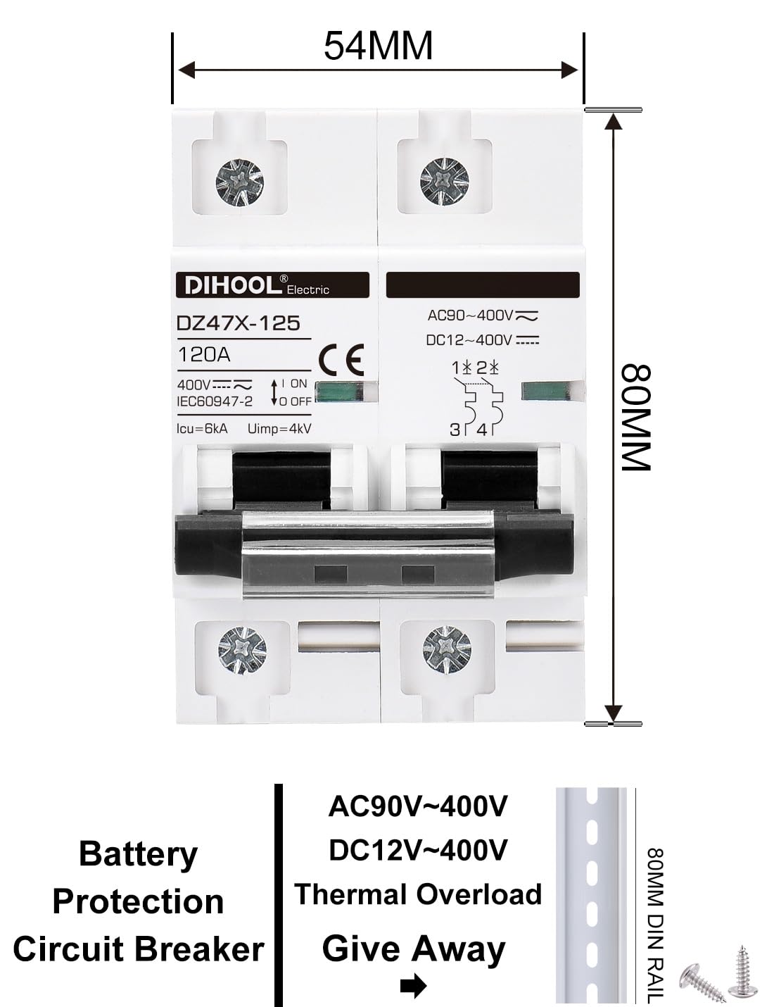 Snapklik.com : 120 Amp DC Circuit Breaker, 12-400V 2-Pole Solar ...