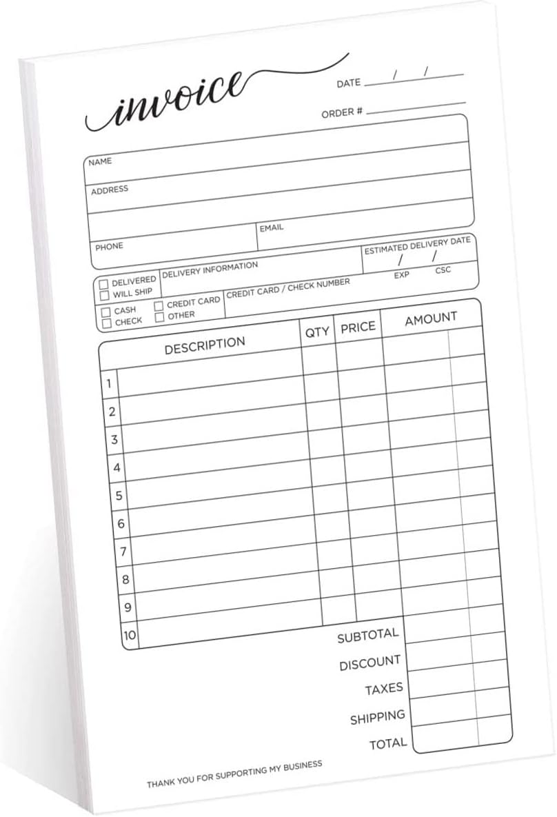 Stylish Script Small 2-Part Carbonless Invoice Form Pad / 50 Sheets / 3 ...