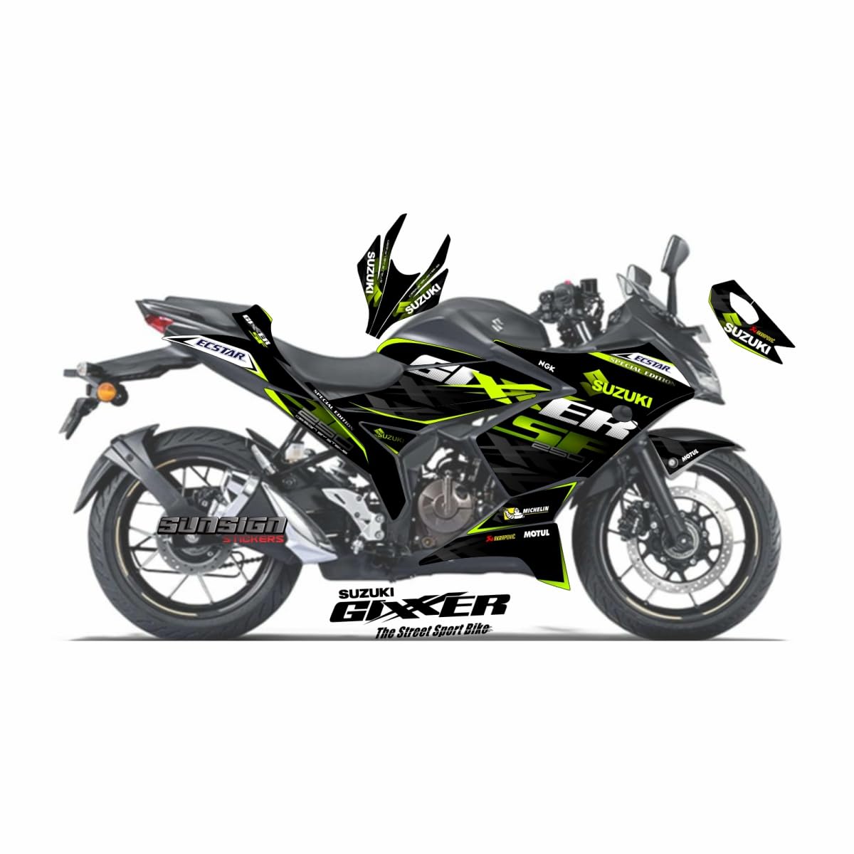 Buy SunSign Sticker | Suzuki GIXXER SF 250/150 V2 Green Ecstar Spl Ed ...