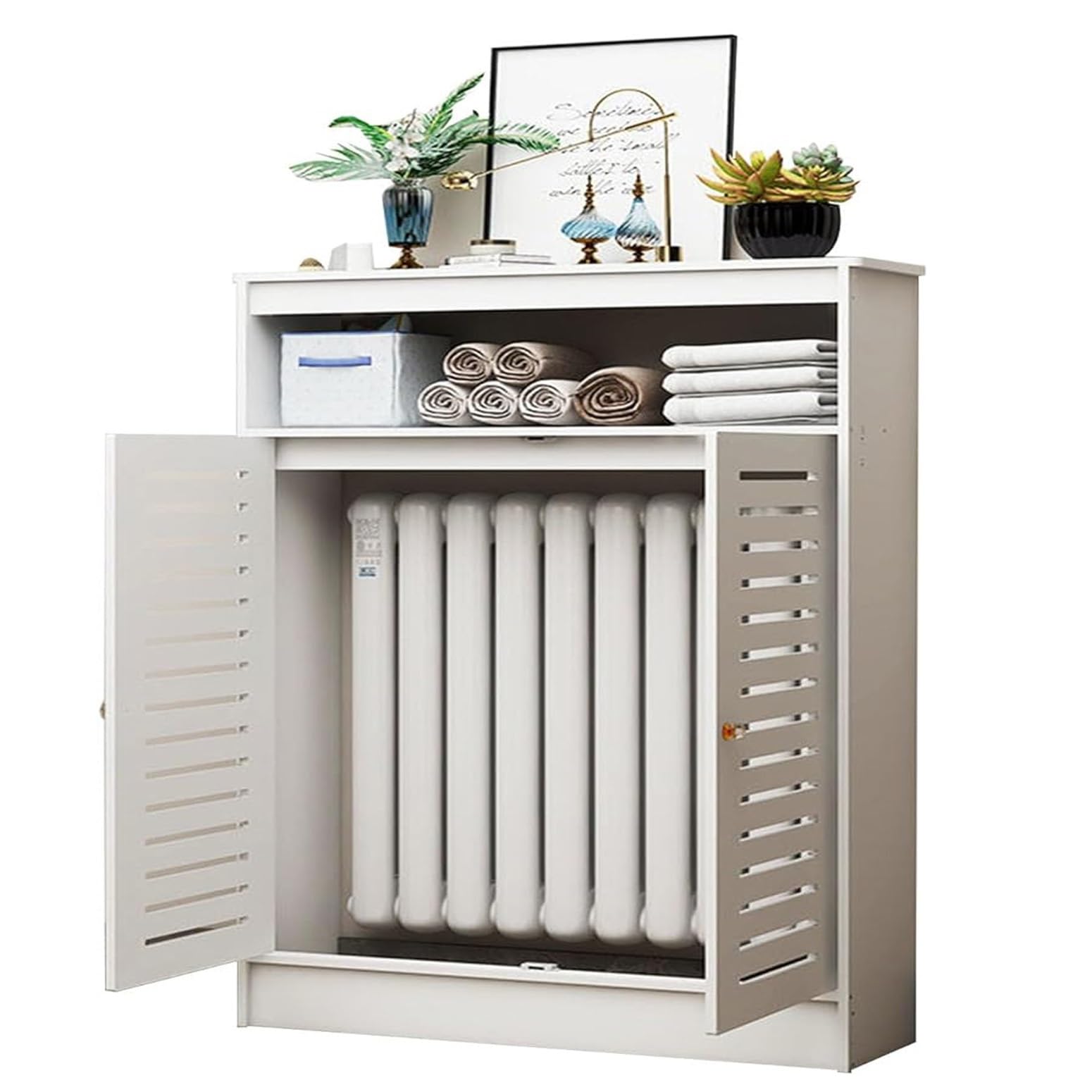 Amazon.com: JAMJUBQFVK White Louvered Grill Shelf Cabinet Radiator ...