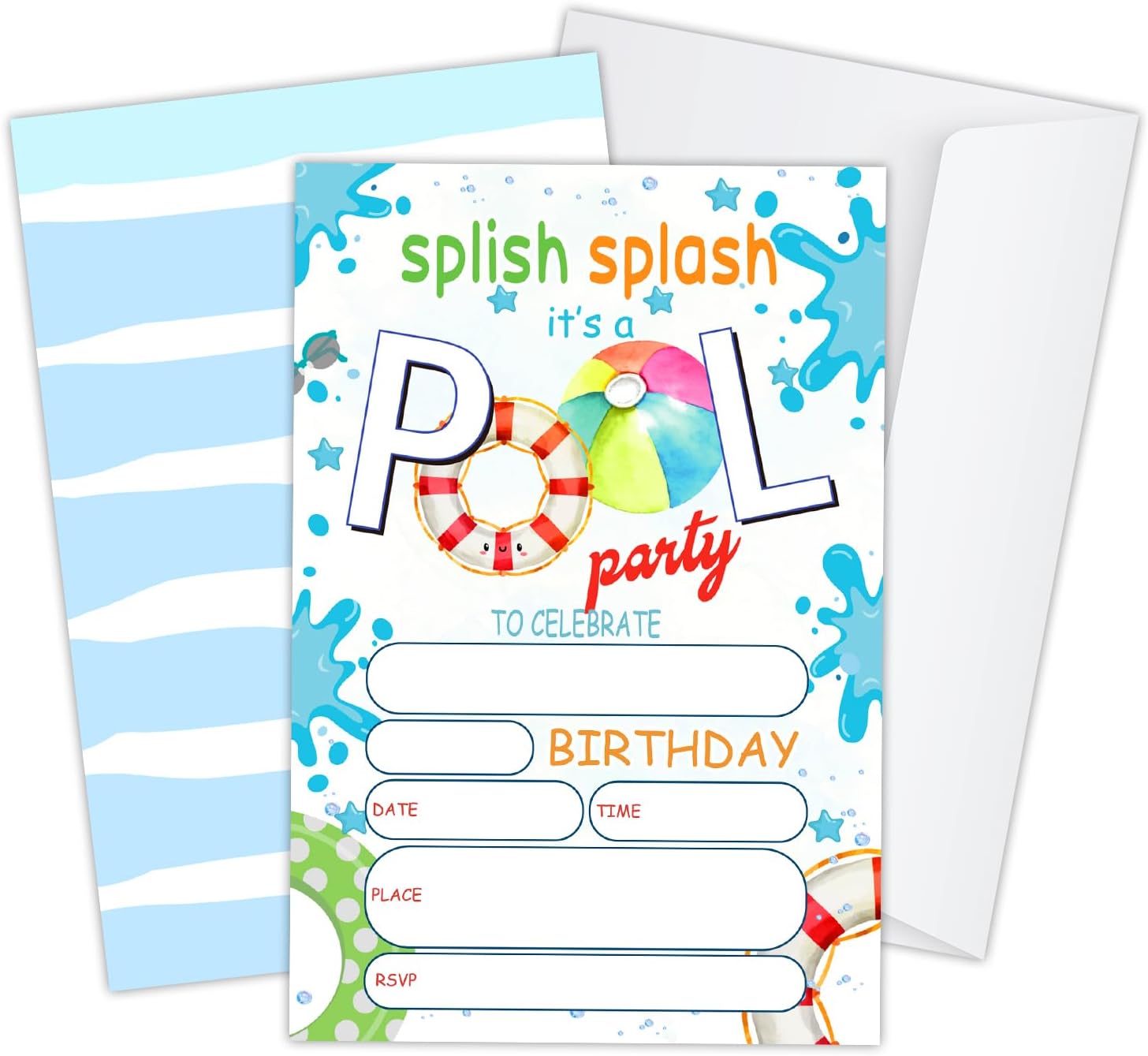 Amazon.com : haipino Splish Splash Pool Birthday Party Invitation, Pool ...