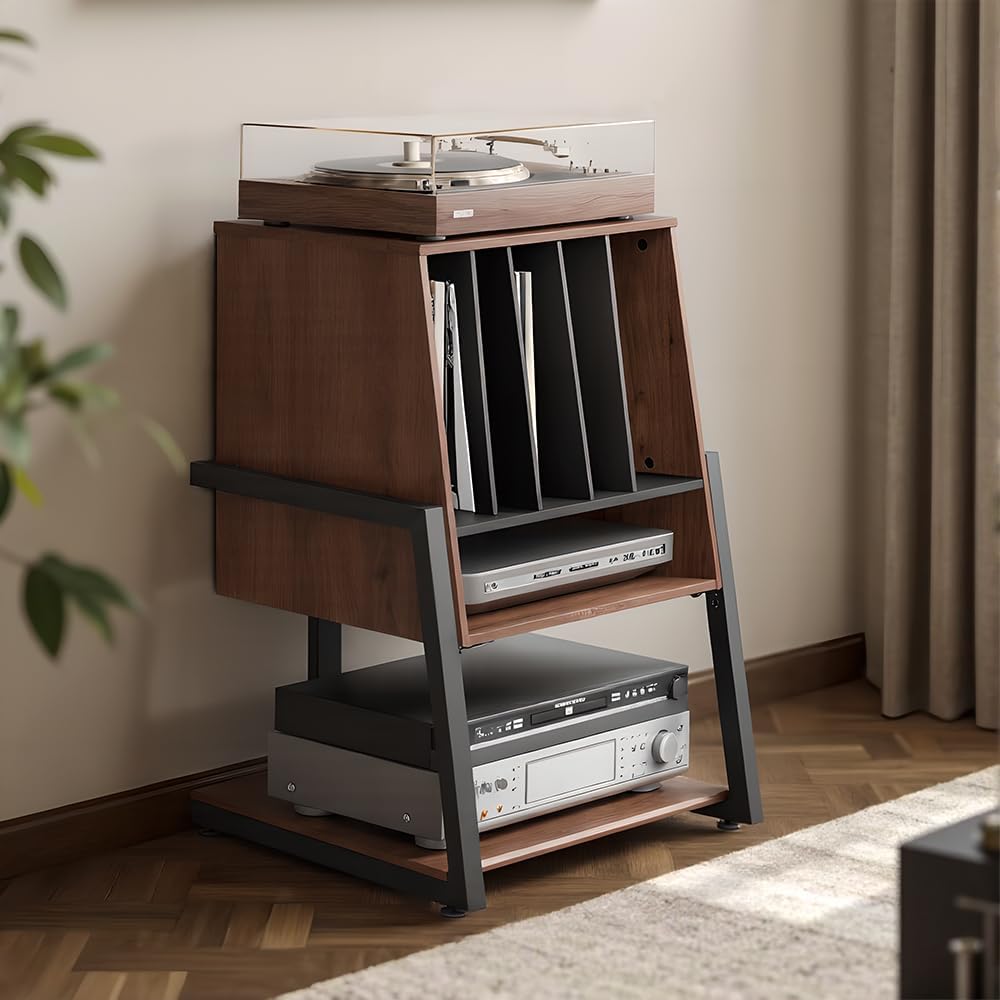 Vinyl Record Storage Cabinet, 78cm Audio Component Rack, 120 Records ...
