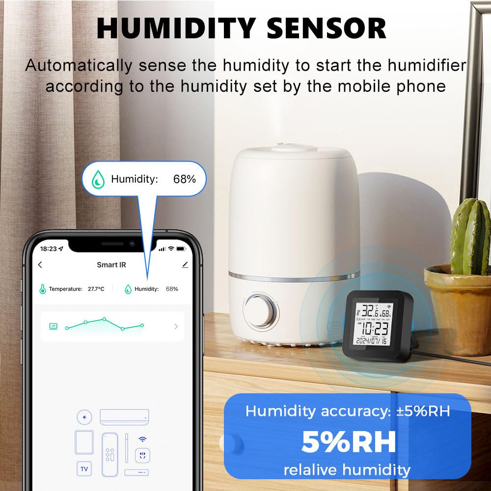 Smart WiFi Thermometer Hygrometer, Bluetooth Room Temperature Humidity ...