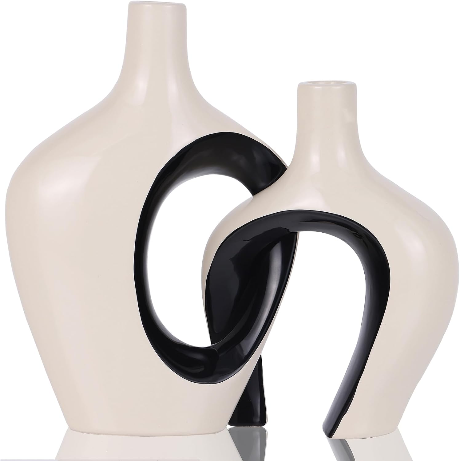 Amazon.com: Set of 2 Beige White and Black Vase, Modern Donut Vase ...