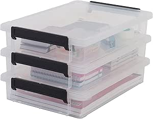 Iris Ohyama A4 Plastic File Storage Box, 4L, Set of 3, Clear, Latching ...