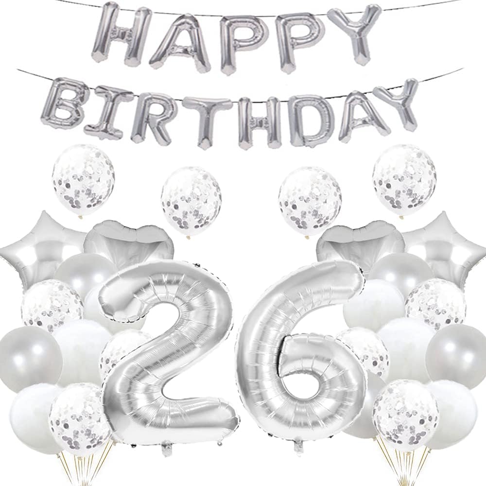 Amazon.com: GLZLMM 26 Silver Foil Mylar Balloons - 26th Birthday ...
