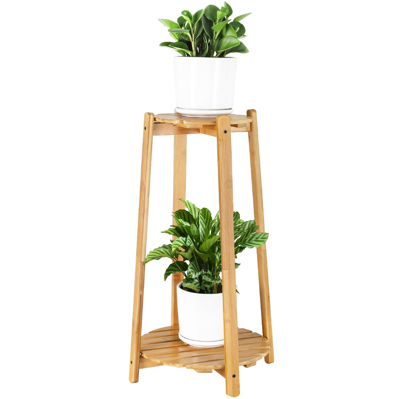 Amazon.com: OcBuct 2 Tier Round Bamboo Plant Stands Shelves Indoor ...