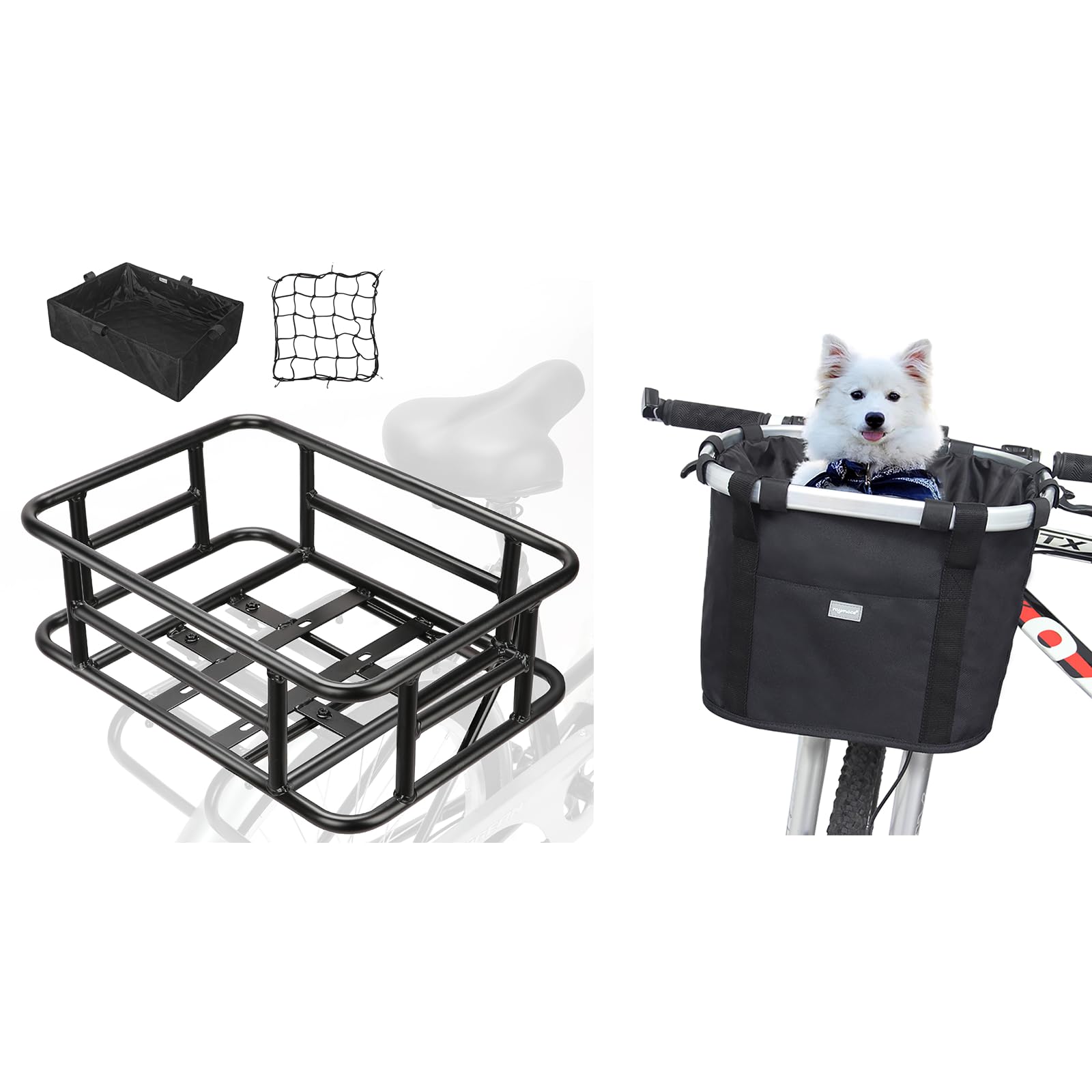 Amazon.com : RAYMACE Rear Rack Bike Basket with Cargo Net and Liner ...