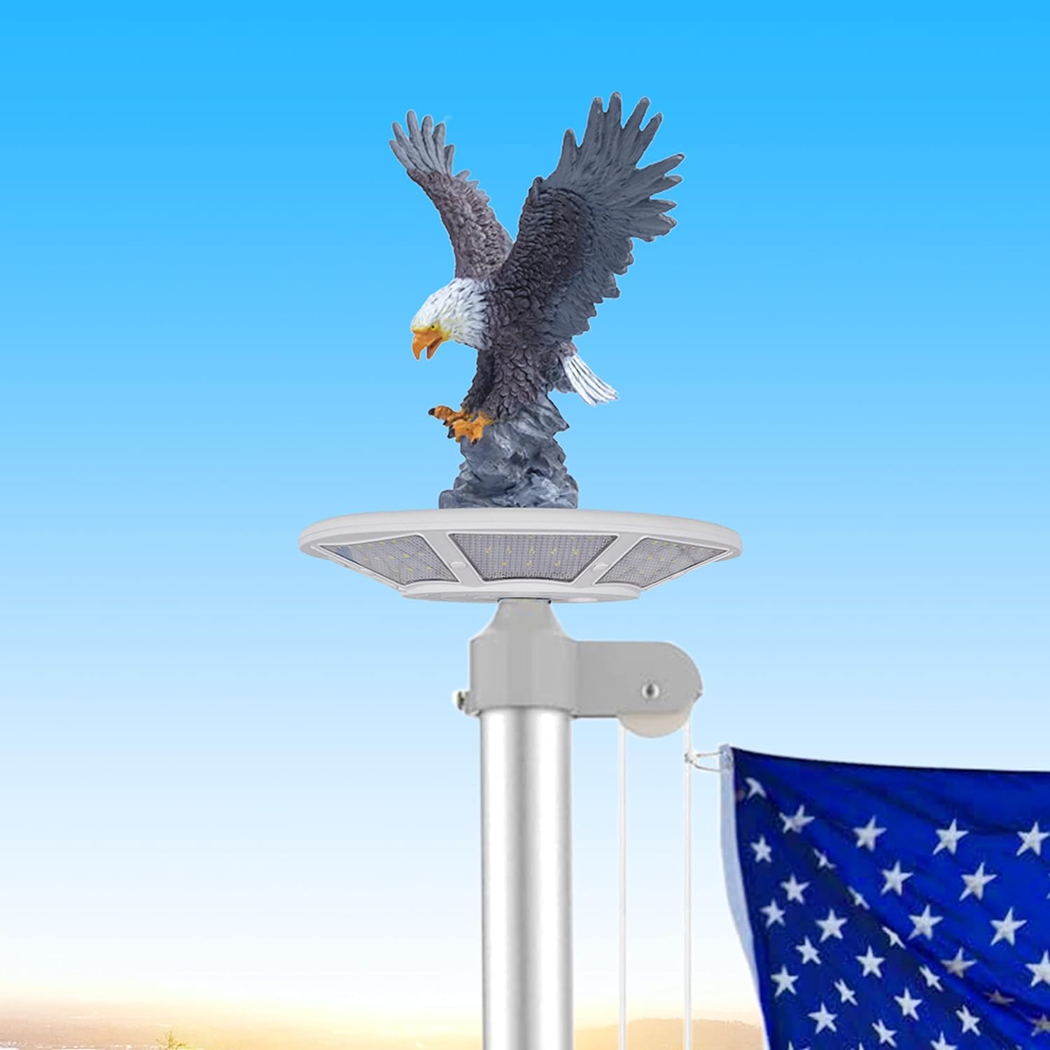 Amazon.com: 200 LEDs flagpole Light Solar Powered and Lifelike Eagle ...