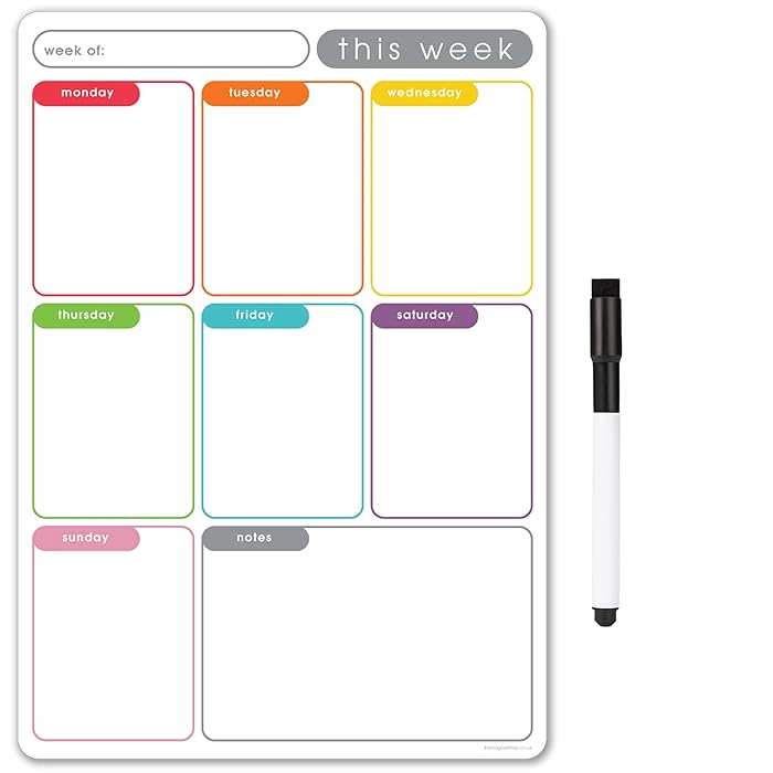 Buy TMS A4 Magnetic Weekly Planner, Dry Wipe Fridge Calendar Whiteboard ...