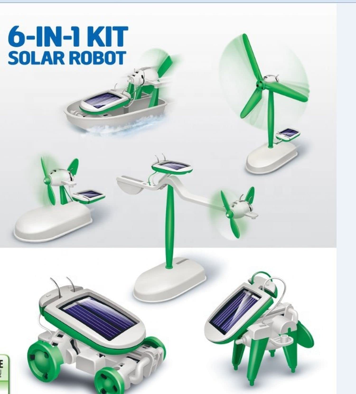 6 in 1 Educational Solar Powered DIY Build Up Robot Toy Solar Car Plane ...