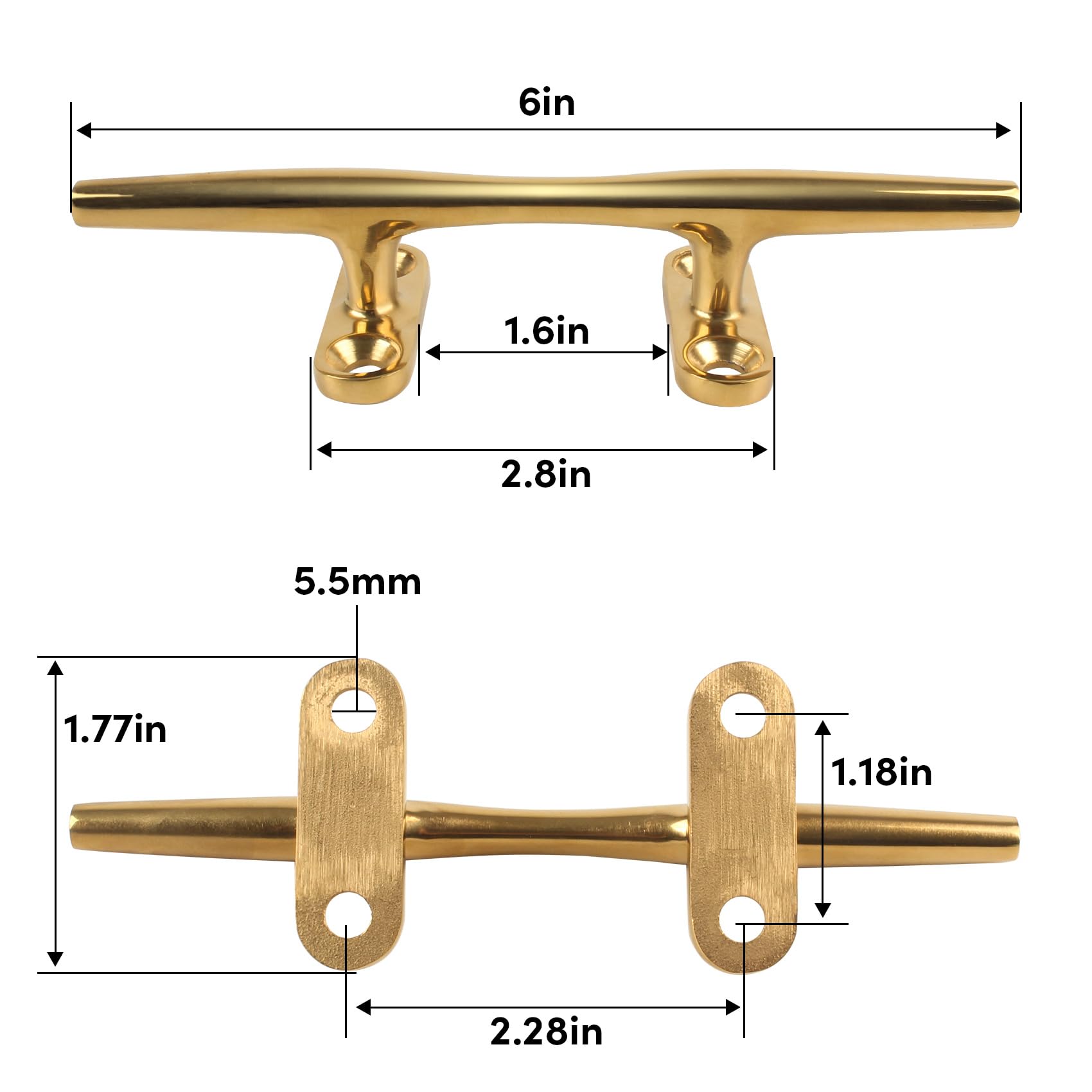 Snapklik.com : Boat Cleat, Brass Color Dock Cleats 6 Inch, 316 ...