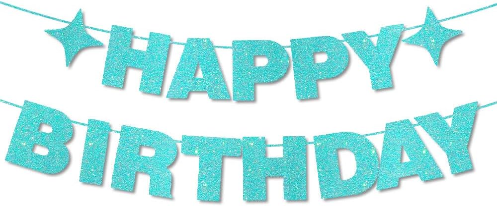 Amazon.com: JunyRuny Teal Glitter Happy Birthday Banner, Teal Birthday ...