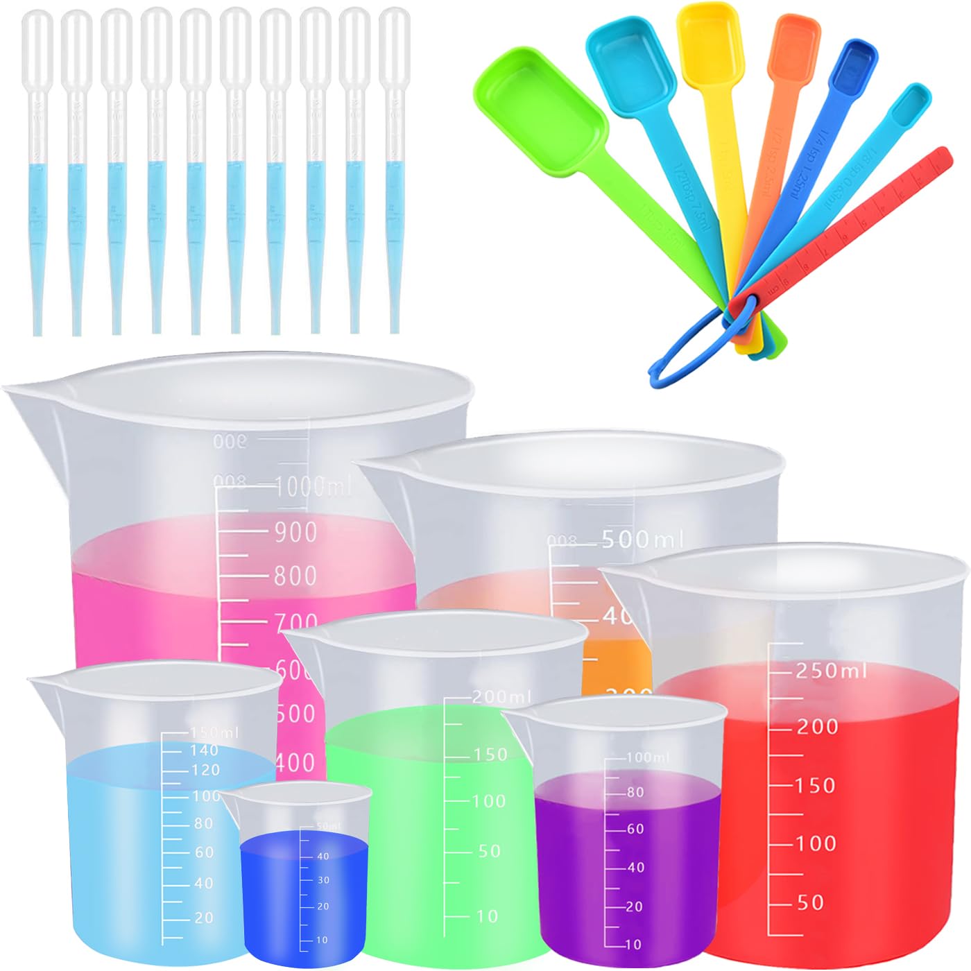 Plastic Measuring Cups with Spoons and Droppers, 24Pcs Liquid Measure ...