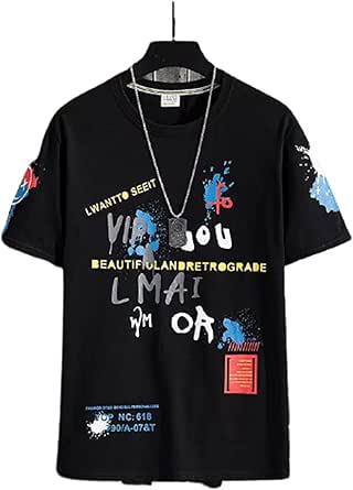 Camiseta Casual Impresa De Los Hombres, Moda Floja De Manga Corta ...