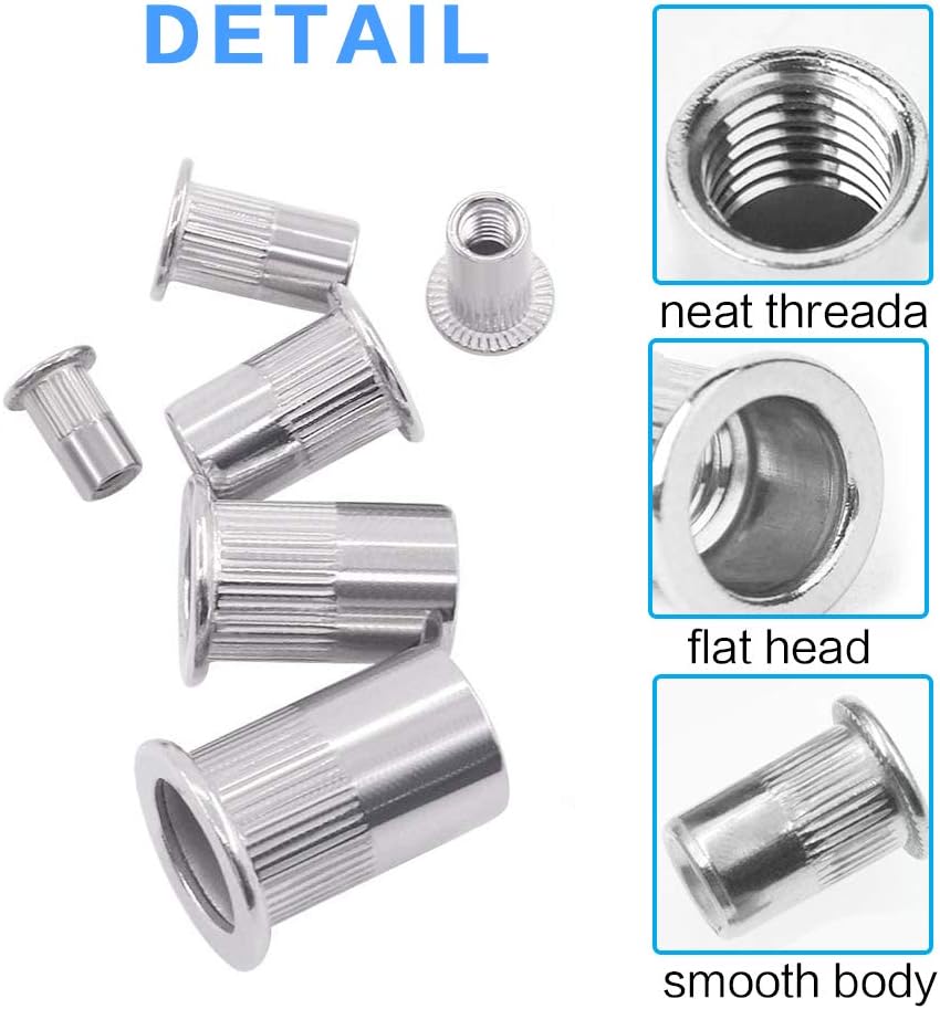 IZTOR 190PCS Aluminum Alloy Rivnut Flat Head Threaded Rivet Insert ...