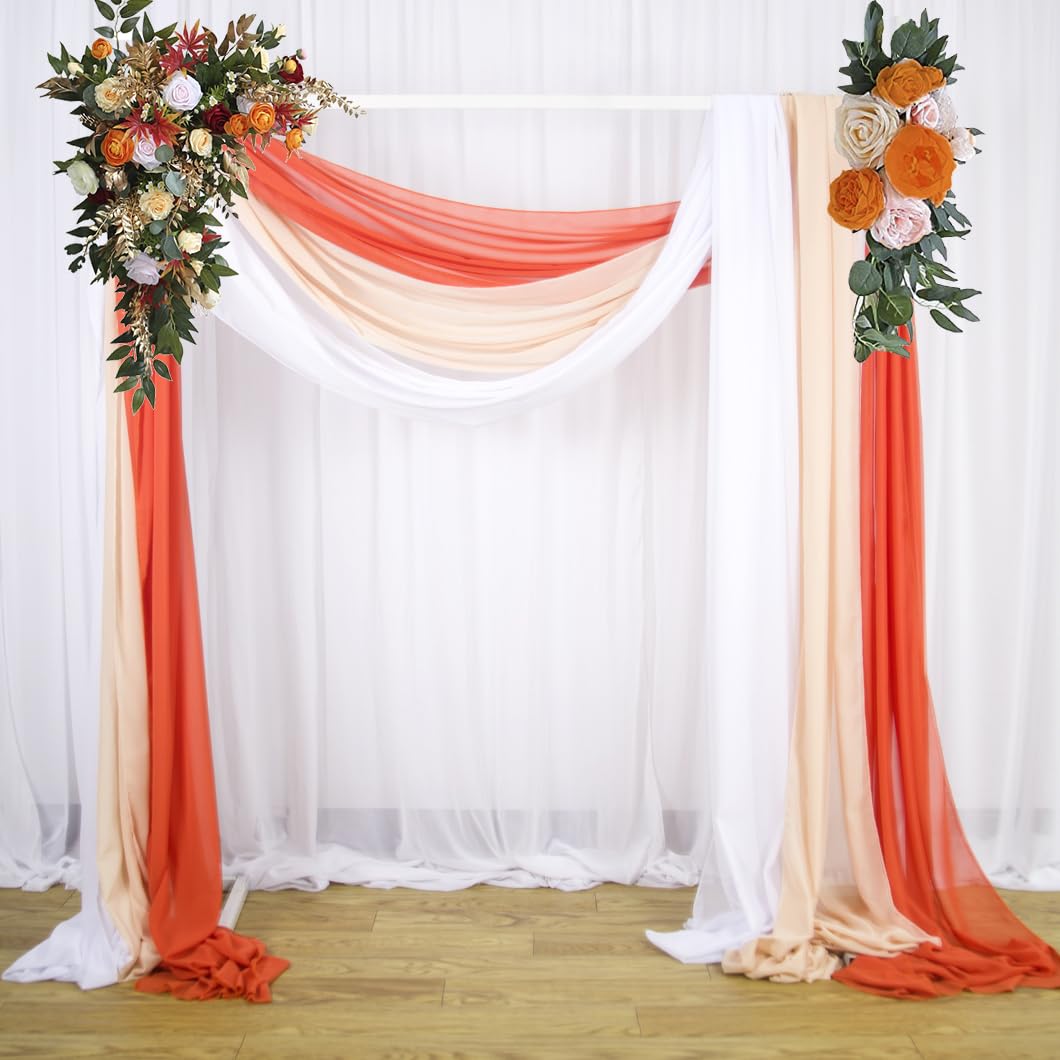3 Panels 20Ft Fall Wedding Arch Drapes Chiffon Fabric Drapes Sunset ...