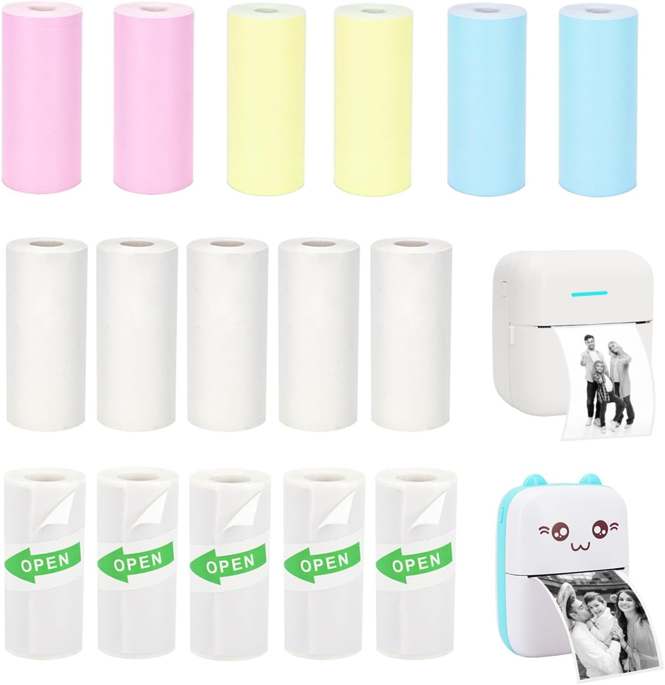 Amazon.com: Vicbear 16 Rolls Mini Printer Paper, Including 5 White ...