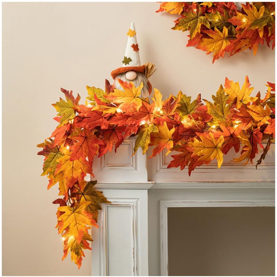 Amazon.com: Glitzhome 6 ft Fall Maple Leaves Garland, Lighted Autumn ...