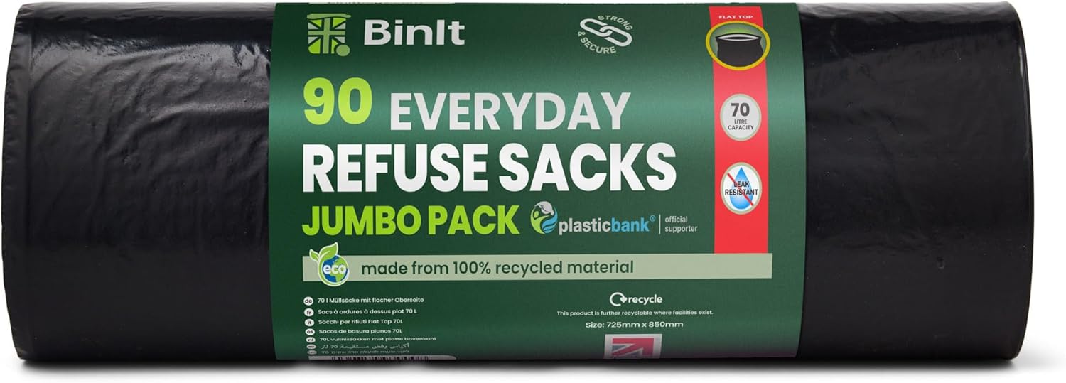 BIN IT 90 Jumbo Pack Everyday 70L Eco-Friendly, Strong & Secure, Refuse ...