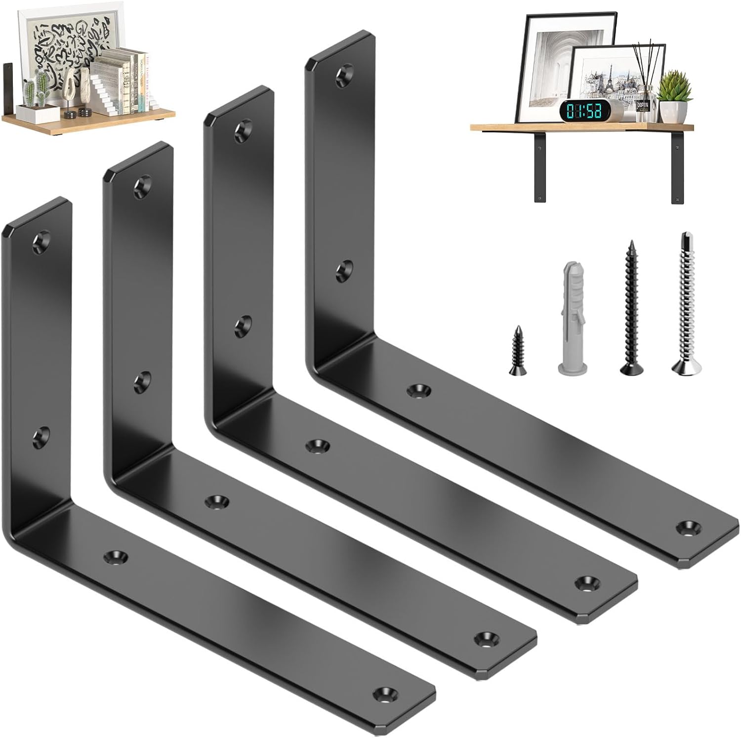 GOFOWRK 4 Pack 20 cm Shelf Brackets, 5.4mm Thicked Floating Shelf ...