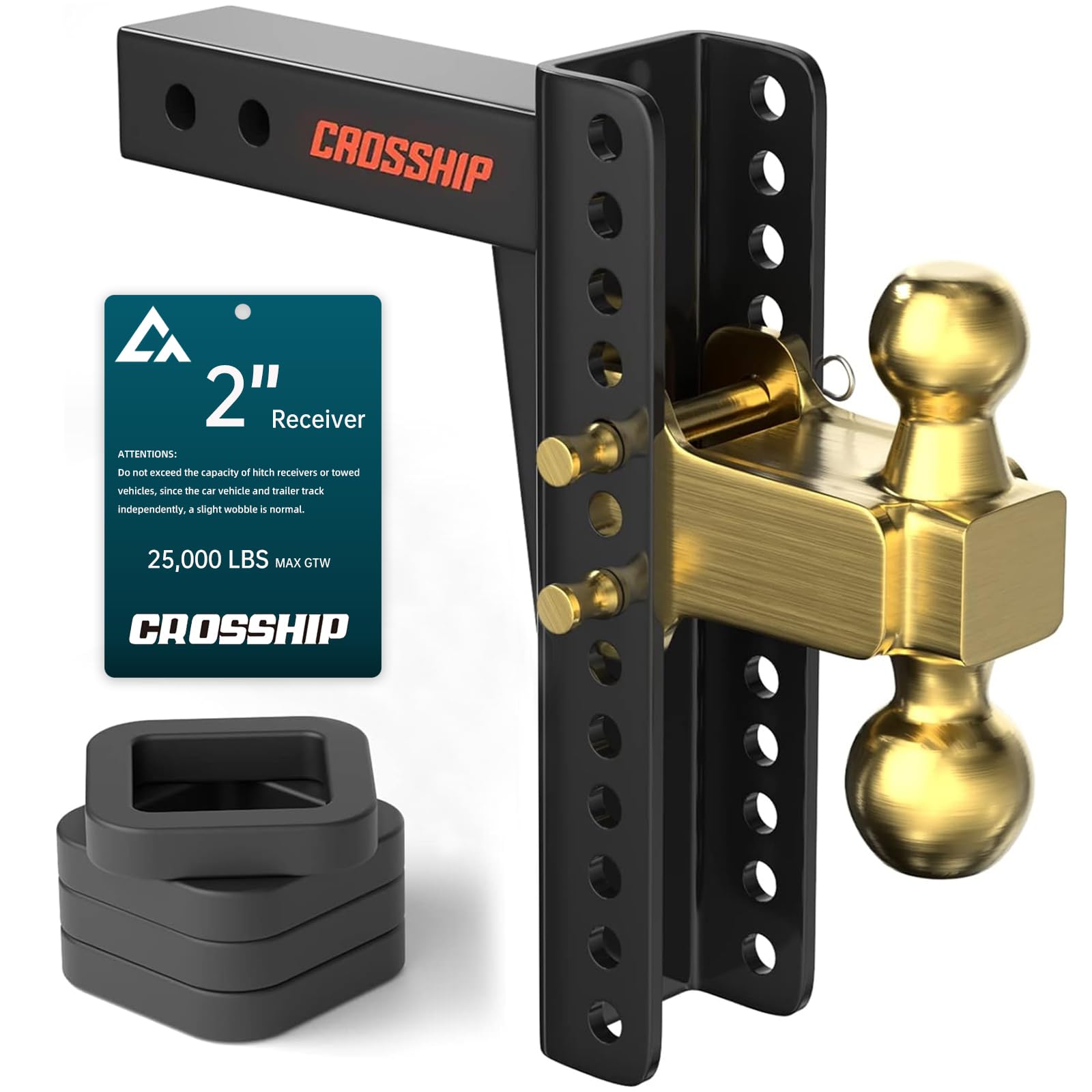 CROSSHIP Adjustable Trailer Hitch Ball Mount - Fits 2'' Receiver, 10 ...