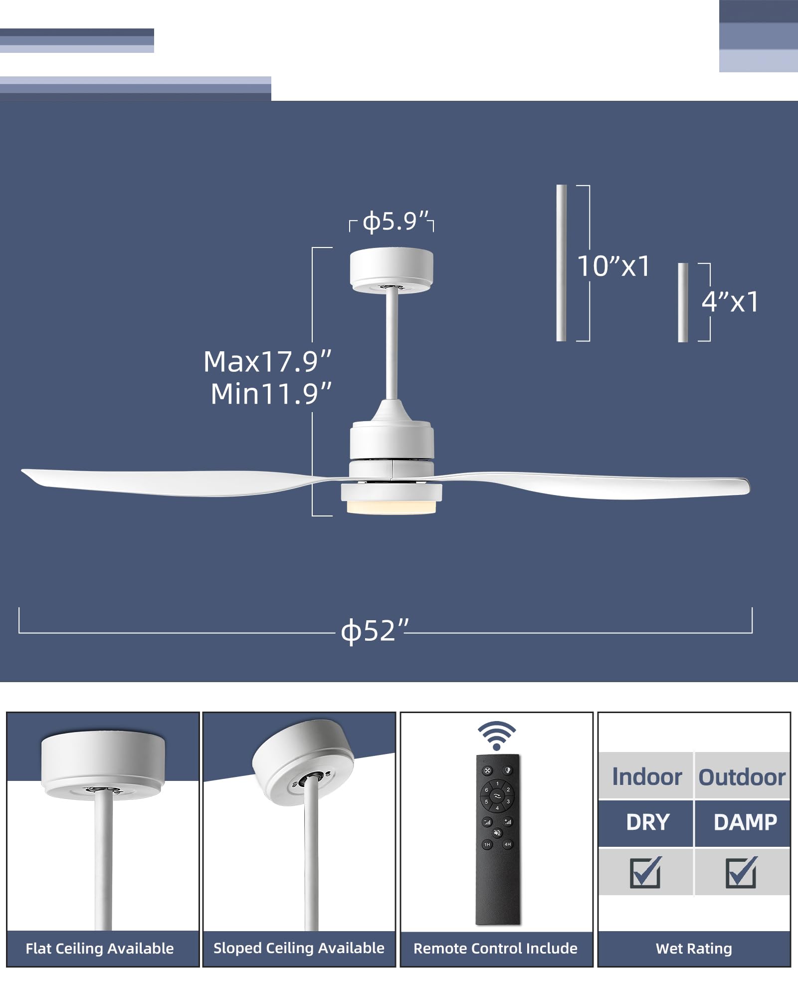 Snapklik.com : YOUKAIN 52 Inch Indoor/Outdoor Modern Ceiling Fan