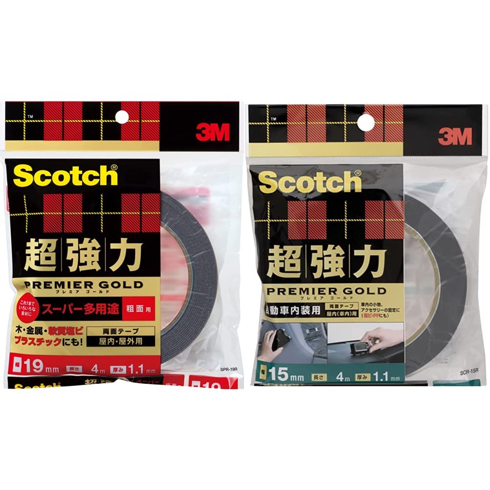 Amazon | 3M スコッチ 超強力両面テープ プレミアゴールド スーパー多用途 粗面用 幅19mm長さ4m SPR-19R & スコッチ 超強力両面テープ プレミアゴールド 自動車内装用 ...