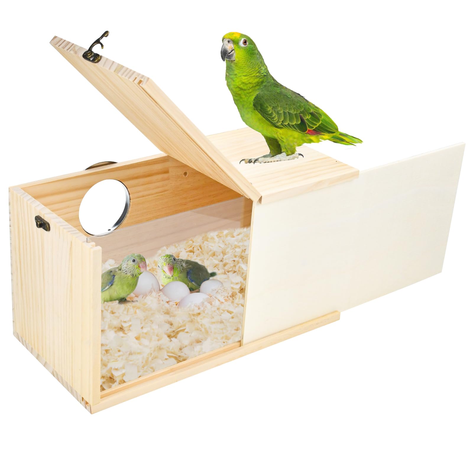 CooShou Parakeet Nesting Box Cockatiel Nesting Natural Pine Bird Nest ...