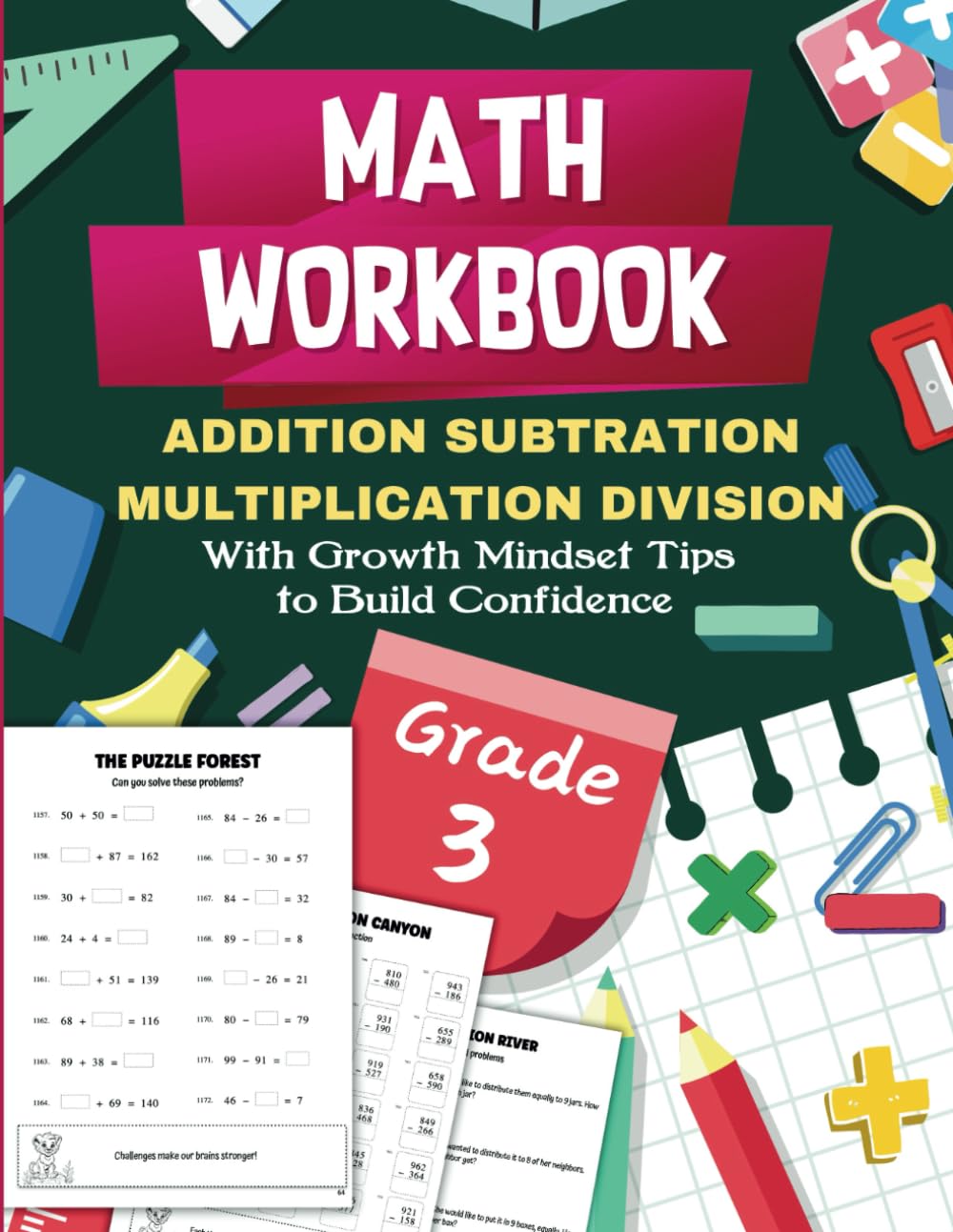 Math Workbook for Grade 3 with Growth Mindset Tips, Addition ...