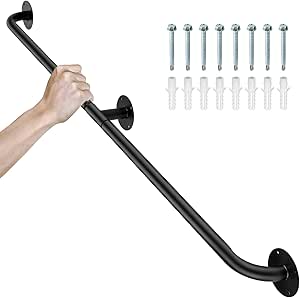 SSOAAW 5 FT Pipe Stair Handrail, Black Metal Staircase Handrail ...