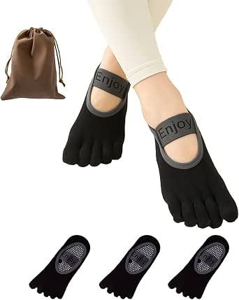 Amazon.com: FONICY Non-Slip Yoga Socks for Women 3-Pack Anti-Skid Grip ...