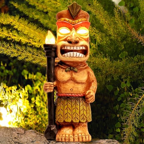 Solar Powered Tiki Figurine with Light - Hawaiian Man Ornament for Tiki ...