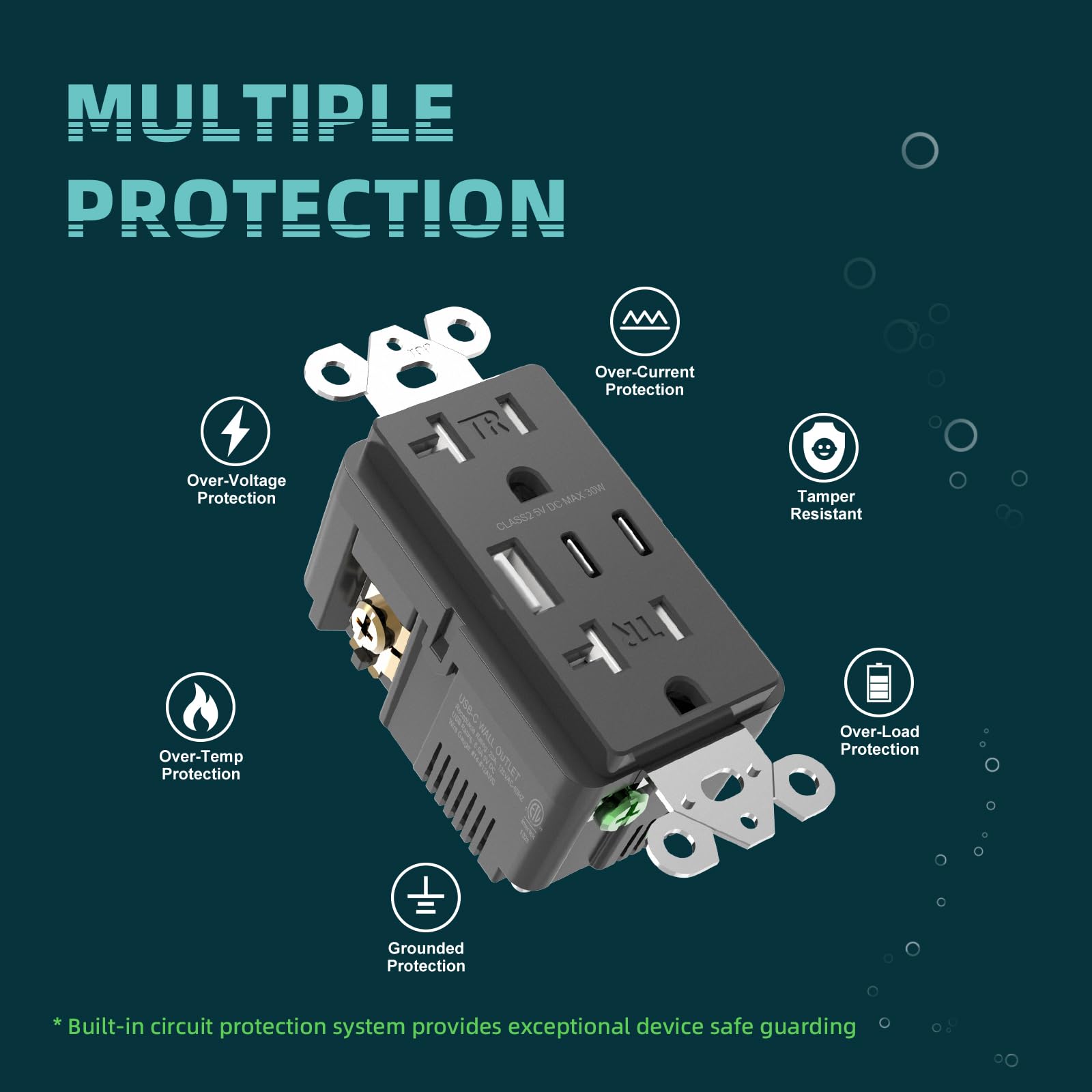 Snapklik.com : TOPELER 6.0A Black USB Wall Outlet Charger, 20Amp Duplex ...