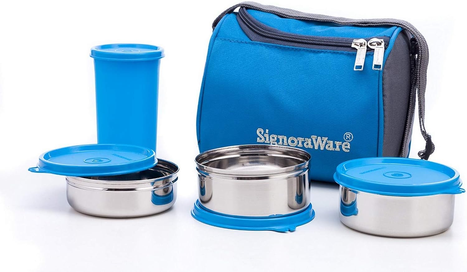 Signoraware Best Steel Lunch Box Set of 4 (350ml+350ml+200ml) , Blue ...