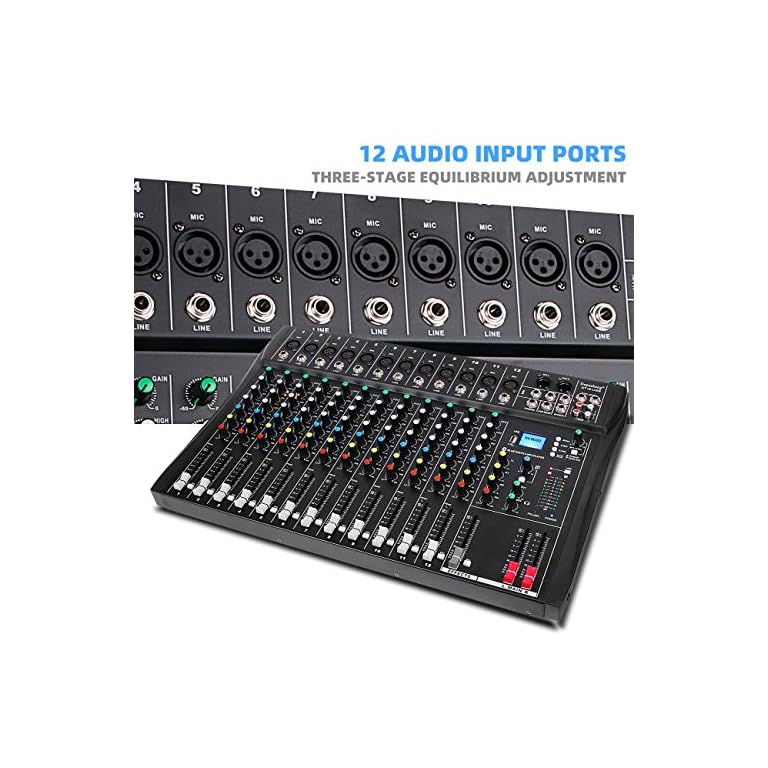 Depusheng DT12 Studio Audio Mixer 12-Channel DJ Sound Controller ...