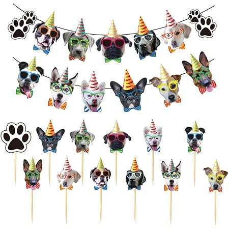 Dog Birthday Decoration, 13 Pcs Cute Cartoon Dog Birthday Banner with ...