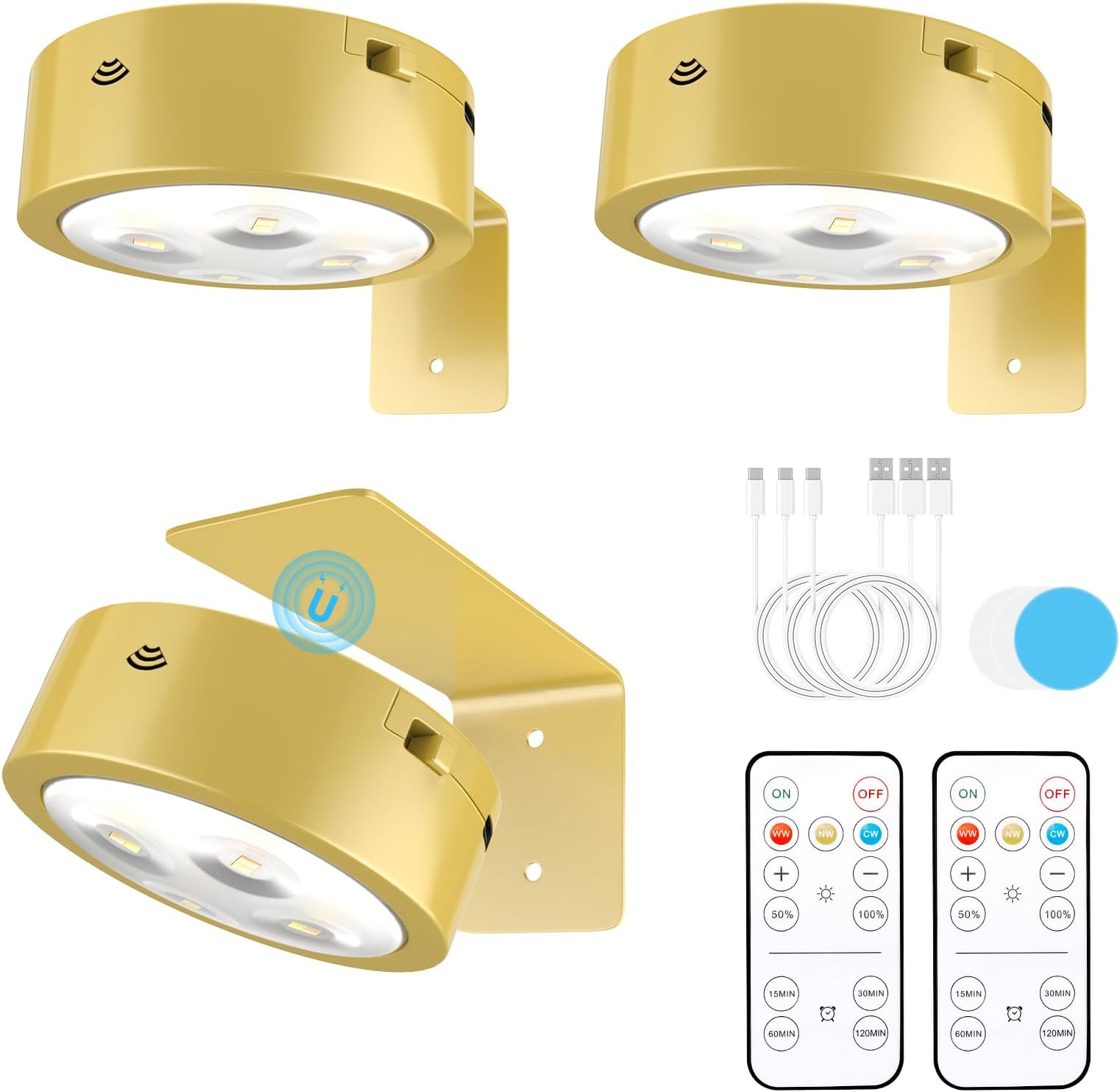 3 Pack Picture Lights for Wall, Rechargeable Battery Operated wall ...