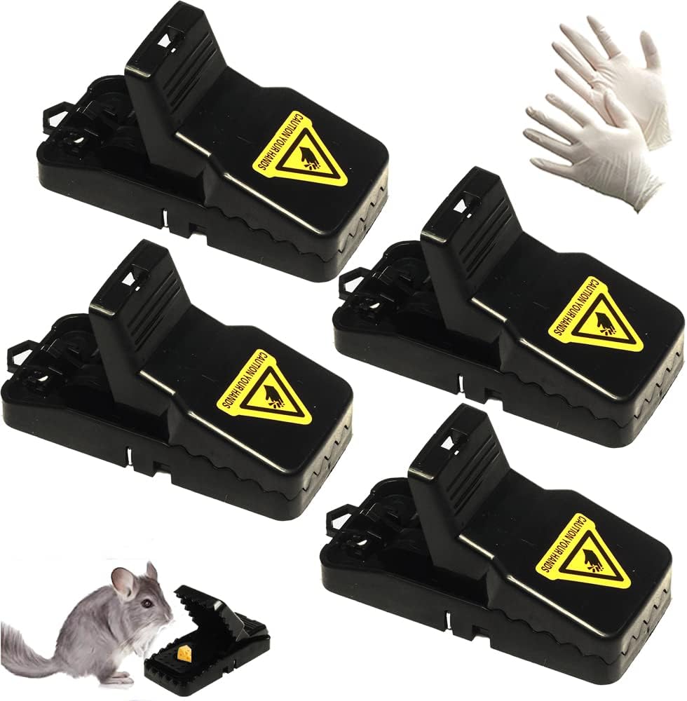 JEEYAL 4 Pack Mouse Traps with Pair of Gloves, Reusable Mouse Traps for ...