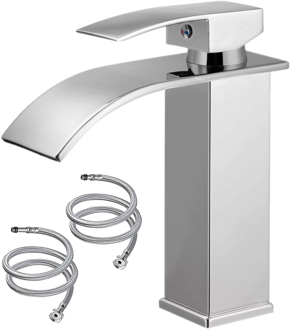 Hapilife Basin Taps Square with Pop up Waste Bathroom Sink Mixer Taps ...
