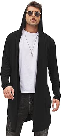 Amazon.com: COOFANDY Cárdigan largo con capucha para hombre, con cuello ...