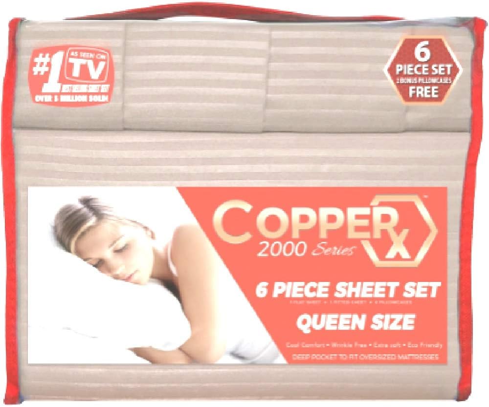 Amazon.com: Copper X 6 Piece Sheet Set Queen (Taupe/Beige) 2000 Series ...