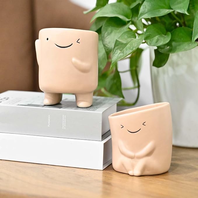Amazon.com: BUYMAX 4 Inch Cute Plant Pots, Fun Planters, Small ...