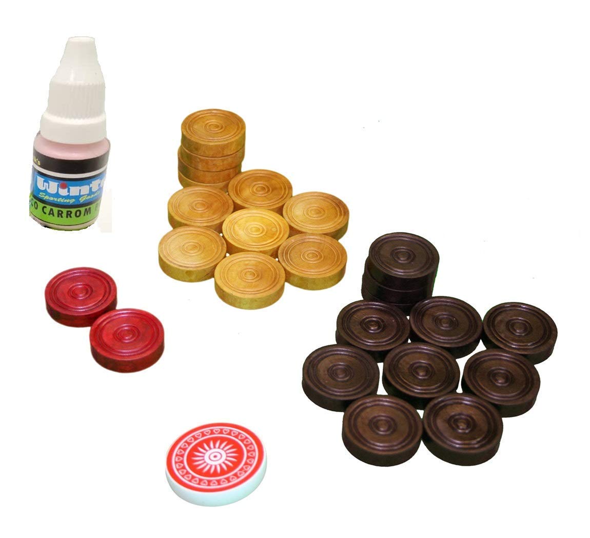 Buy DSB 24 Carrom Coins,(Carrom goti) with 1Striker and Powder Carrom ...