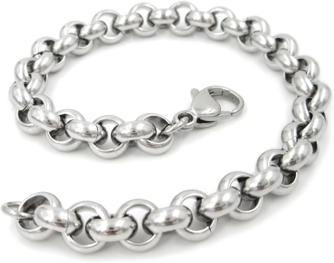 Amazon.com: Stainless Steel Belcher Rolo Chain Men Bracelet 7mm 7inch ...