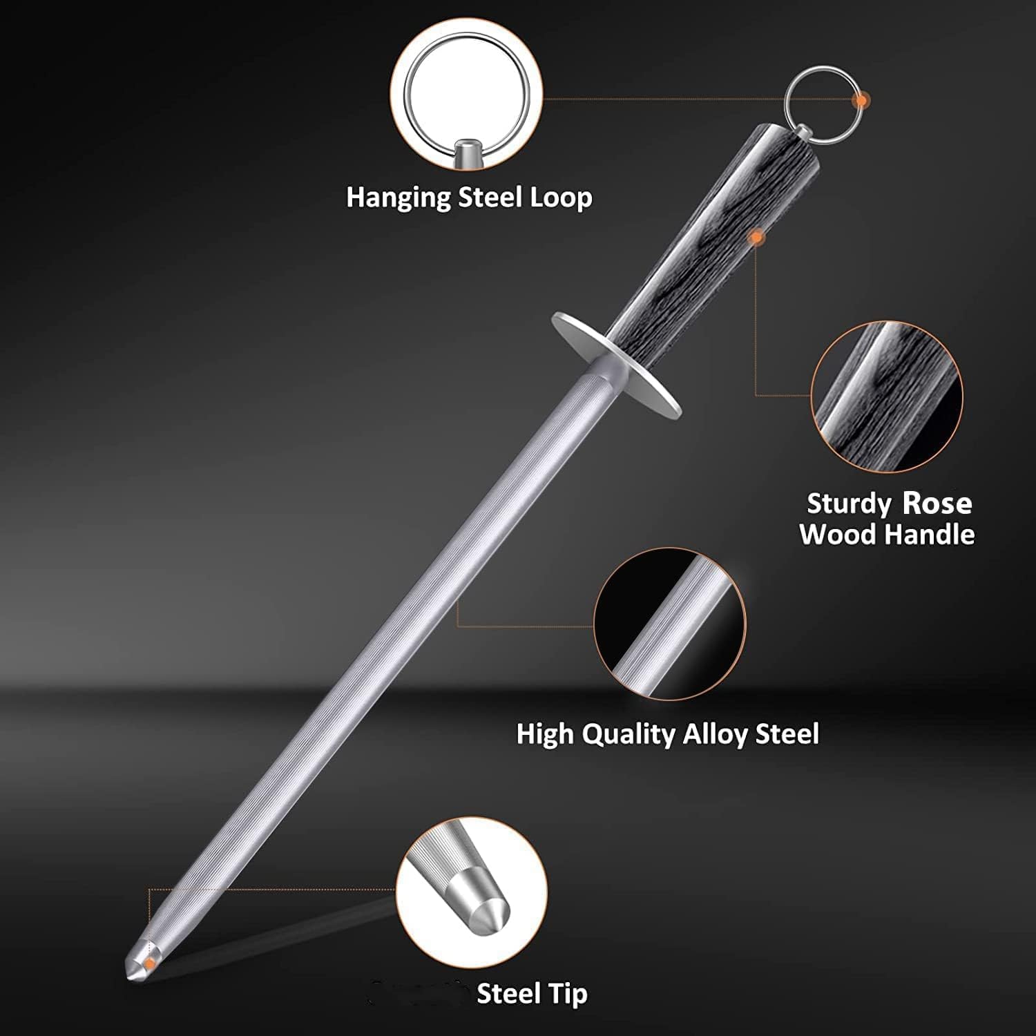 Knife Sharpener Rod,12" Honing Rod Commercial Grade Knife Sharpening ...