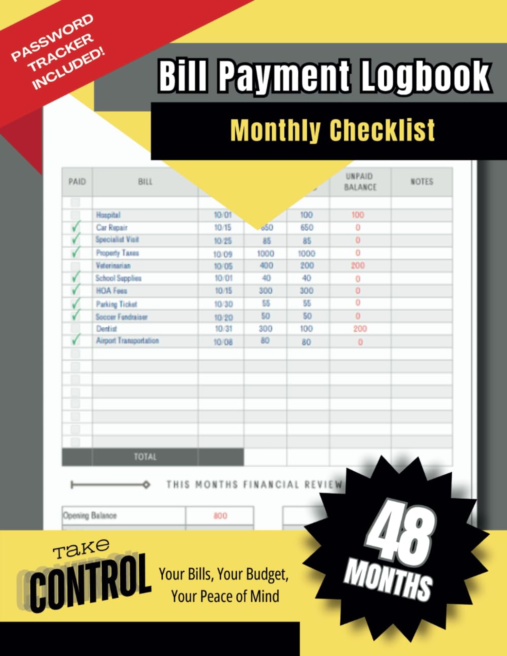Amazon.com: Bill Payment Logbook Monthly Checklist: 4-Year Payment ...