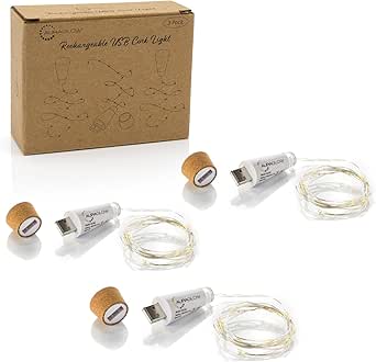 Auraglow Rechargeable USB Bottle Cork Wire Fairy String Light with 15 ...