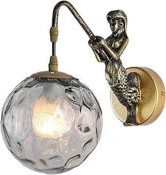 DEVINK Resin Mermaid Wall Light with Glass Ball Lampshade, Industrial ...
